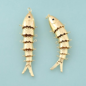 Gold Movable 3D Articulated Fish Charms,marine Life Jewelry,fish ...