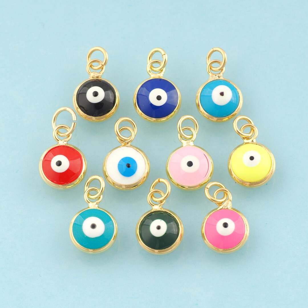 Gold Enamel Evil Eye Charms,round Jewelry,devil Eye Pendant for DIY ...