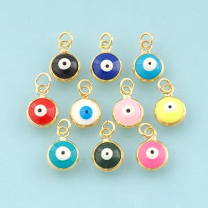 Gold Enamel Evil Eye Charms,round Jewelry,devil Eye Pendant for DIY ...