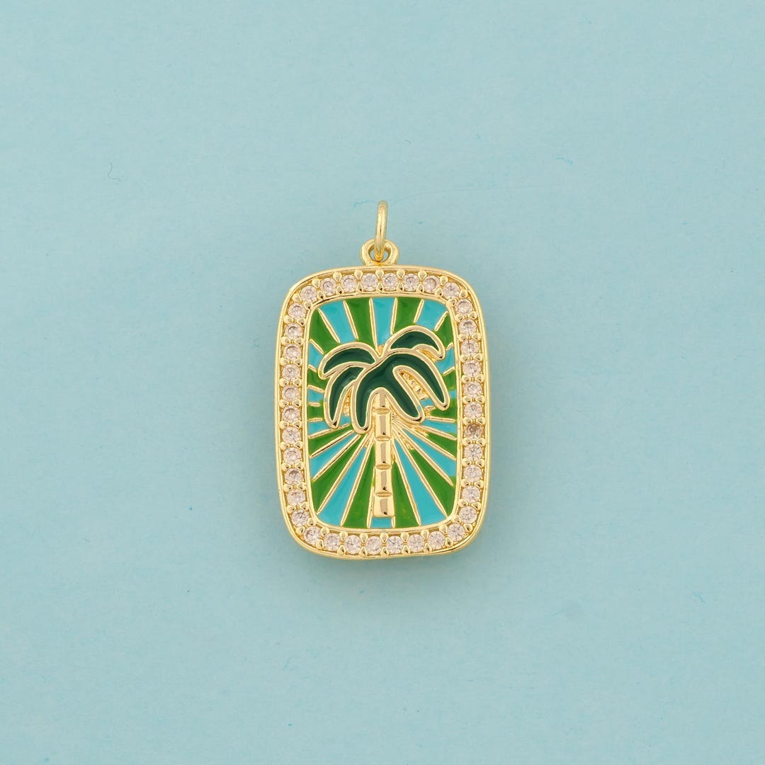 Gold Enamel Coconut Tree Charms,coconut Tree Jewelry,cz Coconut Tree ...