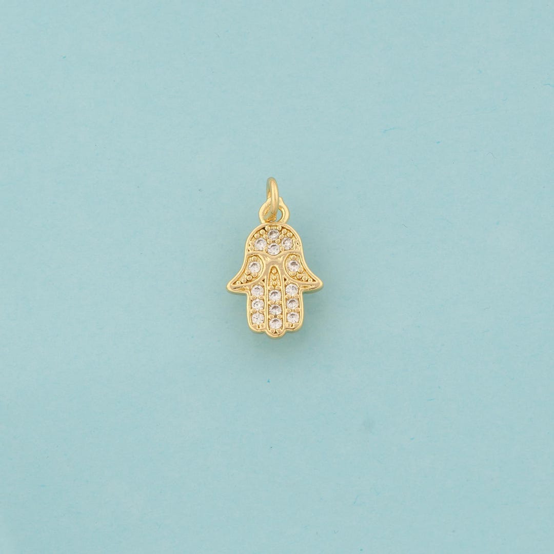 Gold CZ Hamsa Charms,fatima Jewelry,hand Pendant for DIY Jewelry Making ...