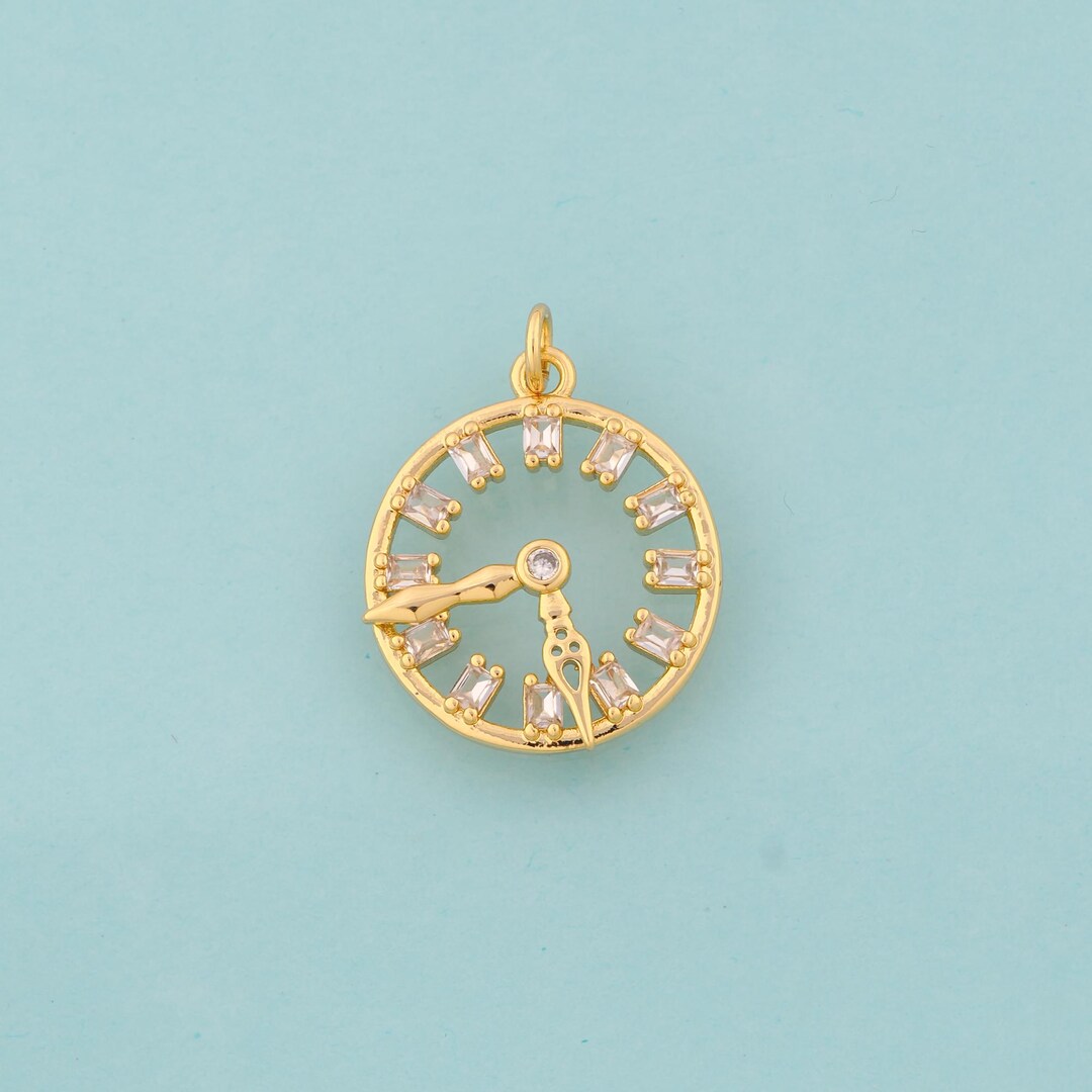 Gold Clock Charms,time Jewelry,cz Clock Pendant for DIY Jewelry Making ...