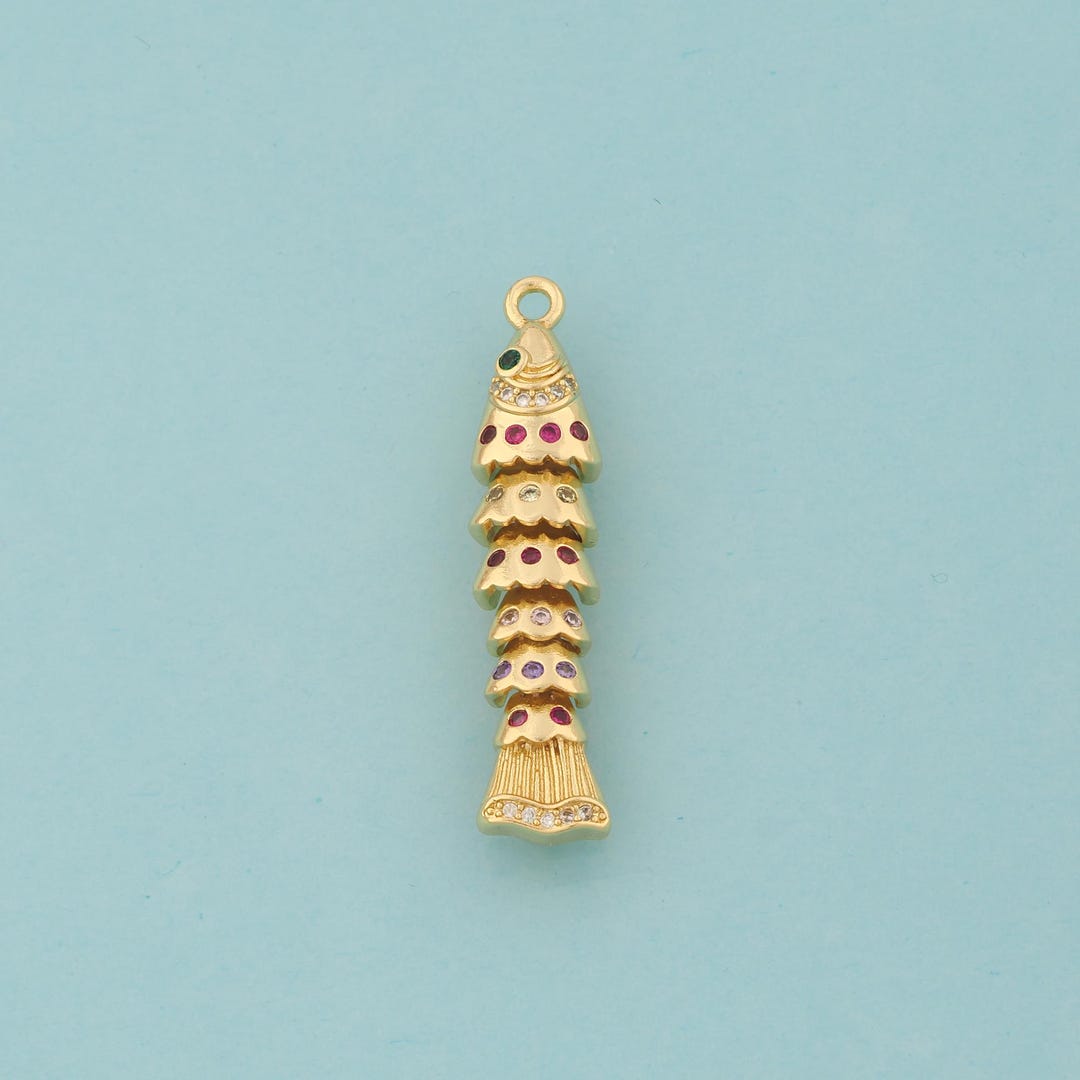 Gold CZ Movable 3D Articulated Fish Charms,marine Life Jewelry,fish ...