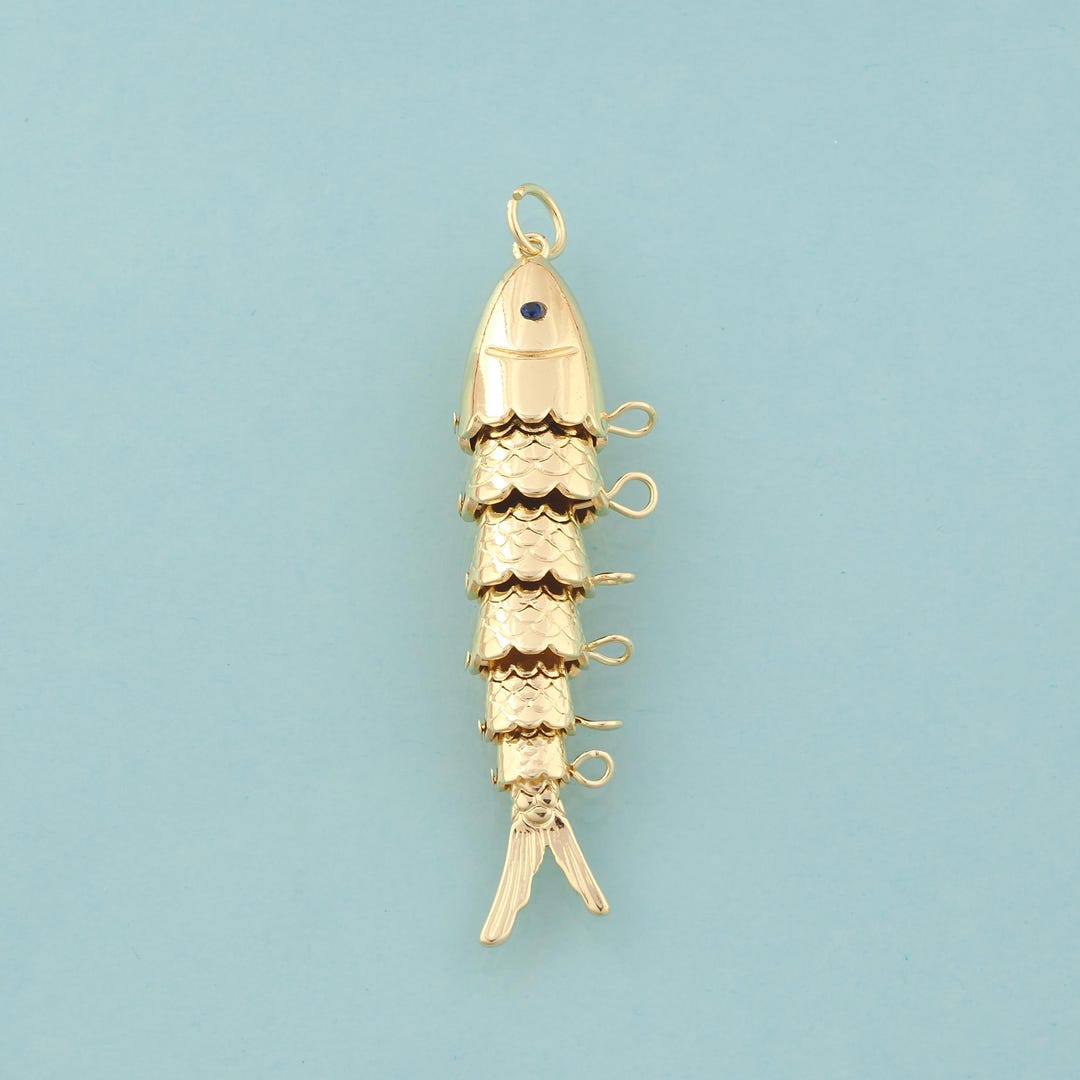 Gold Movable 3D Articulated Fish Charms,marine Life Jewelry,fish ...