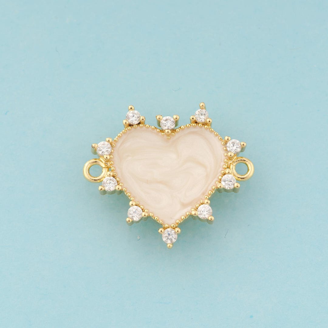 Gold CZ Heart Connector,heart Jewelry Connector,fritillary Heart ...