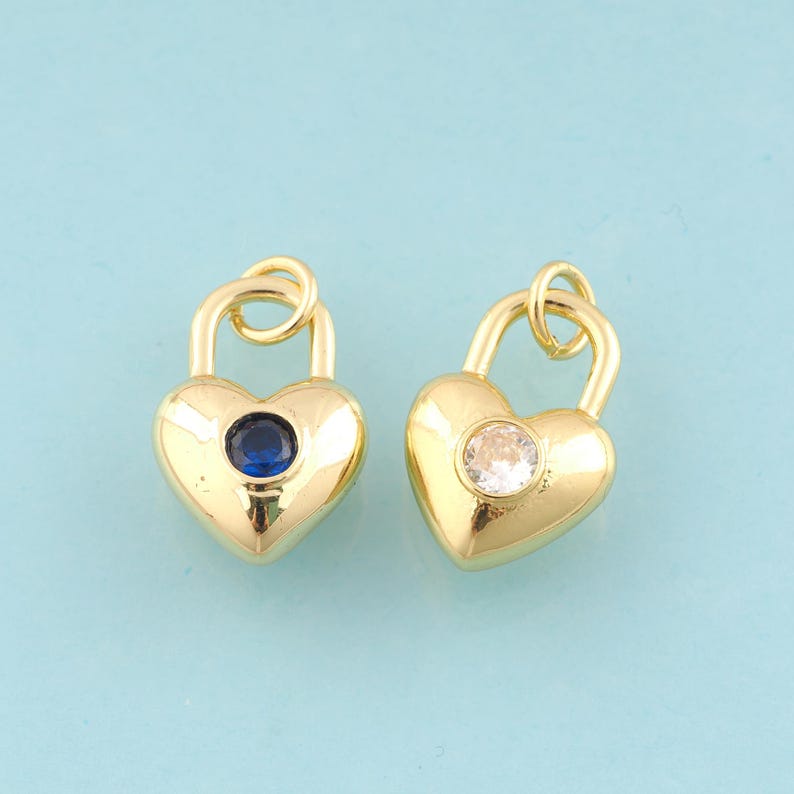 Gold CZ Heart Charms,lock Jewelry,heart Pendant for DIY Jewelry Making ...