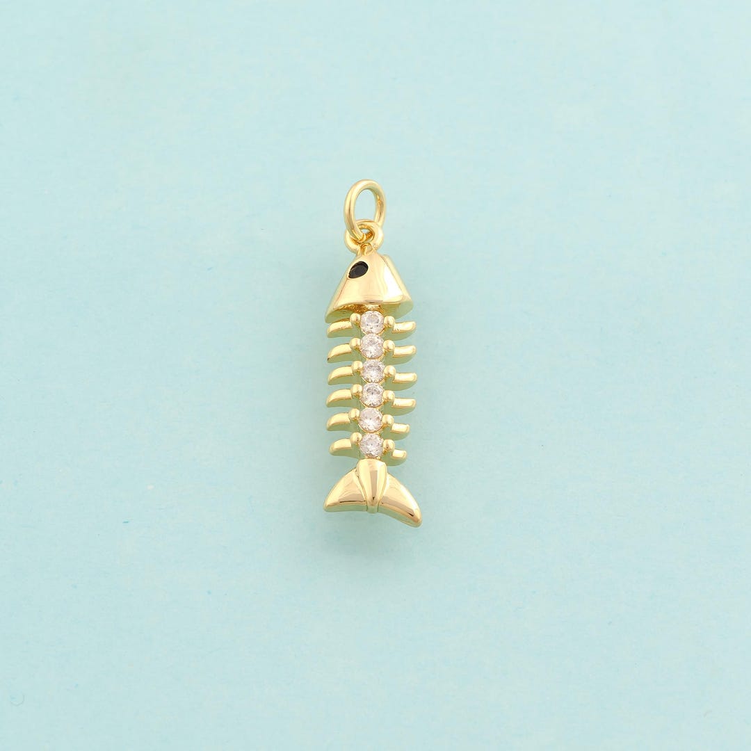 Gold CZ Fishbone Charms,fishbone Jewelry,fishbone Pendant for DIY ...