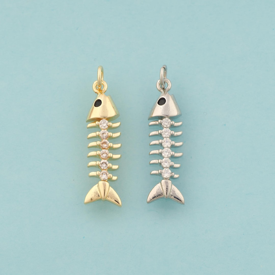 Gold CZ Fishbone Charms,fishbone Jewelry,fishbone Pendant for DIY ...