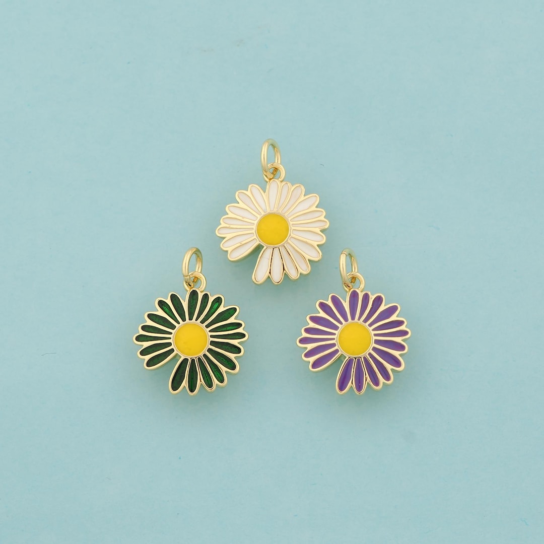 Gold Enamel Daisy Charms,daisy Jewelry,daisy Pendant for DIY Jewelry ...