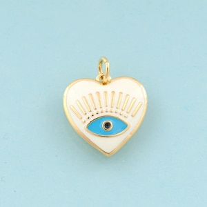 Gold Enamel Heart Charms,evil Eye Jewelry,devil Eye Pendant for DIY ...