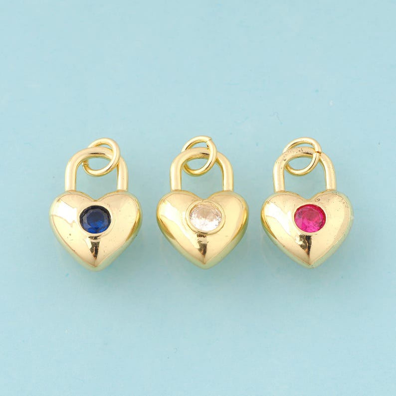 Gold CZ Heart Charms,lock Jewelry,heart Pendant for DIY Jewelry Making ...