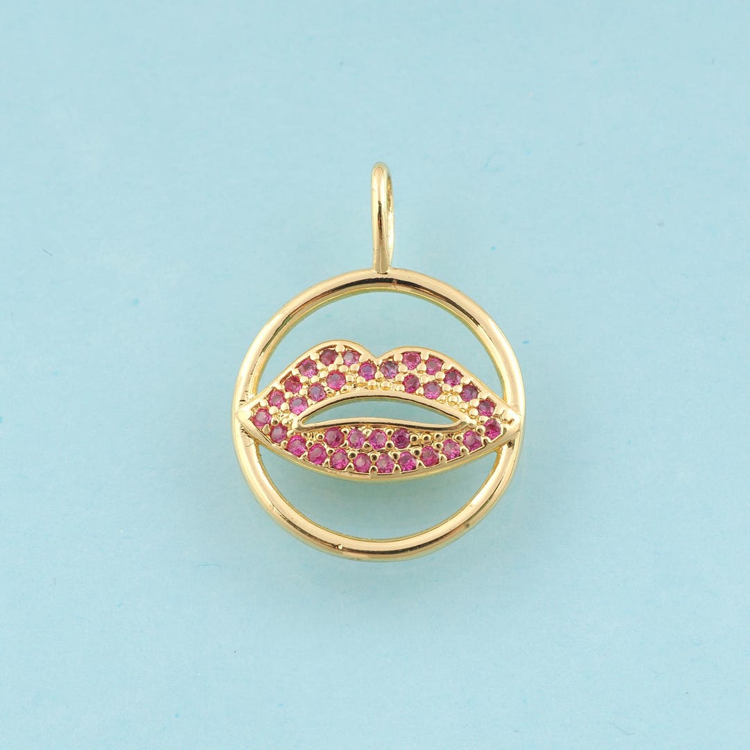 Gold CZ Lips Charms,round Jewelry,lips Pendant for DIY Jewelry Making ...