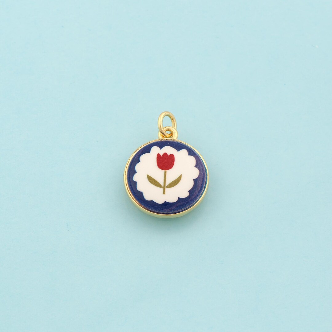 Gold Enamel Flower Charms,round Jewelry,flower Pendant for DIY Jewelry ...