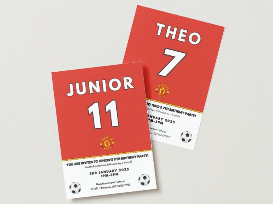 Man United Inspired Football Birthday Invitation digital - Etsy
