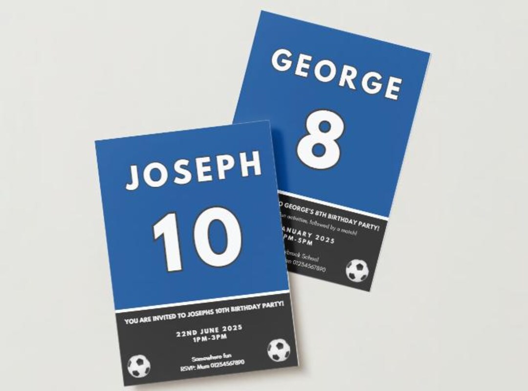 Chelsea Inspired Birthday Party Football Invitations - Etsy