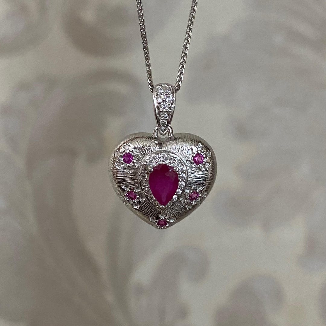 Ruby Heart Pendant Necklace – Sterling Silver July Birthstone Jewelry ...