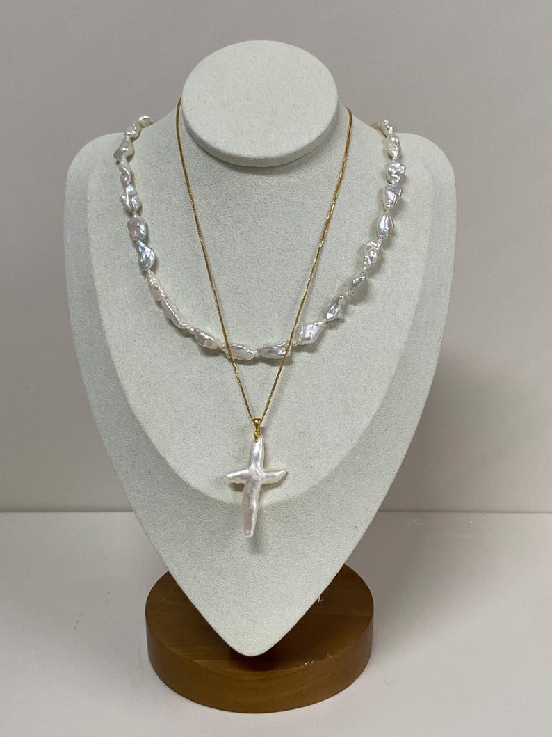 Natural Baroque Pearl Cross Pendant Necklace, Handmade Freshwater Pearl ...