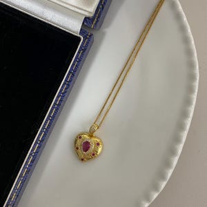 Vintage Inspired Ruby Gemstone Heart Necklace Gold Plated July ...