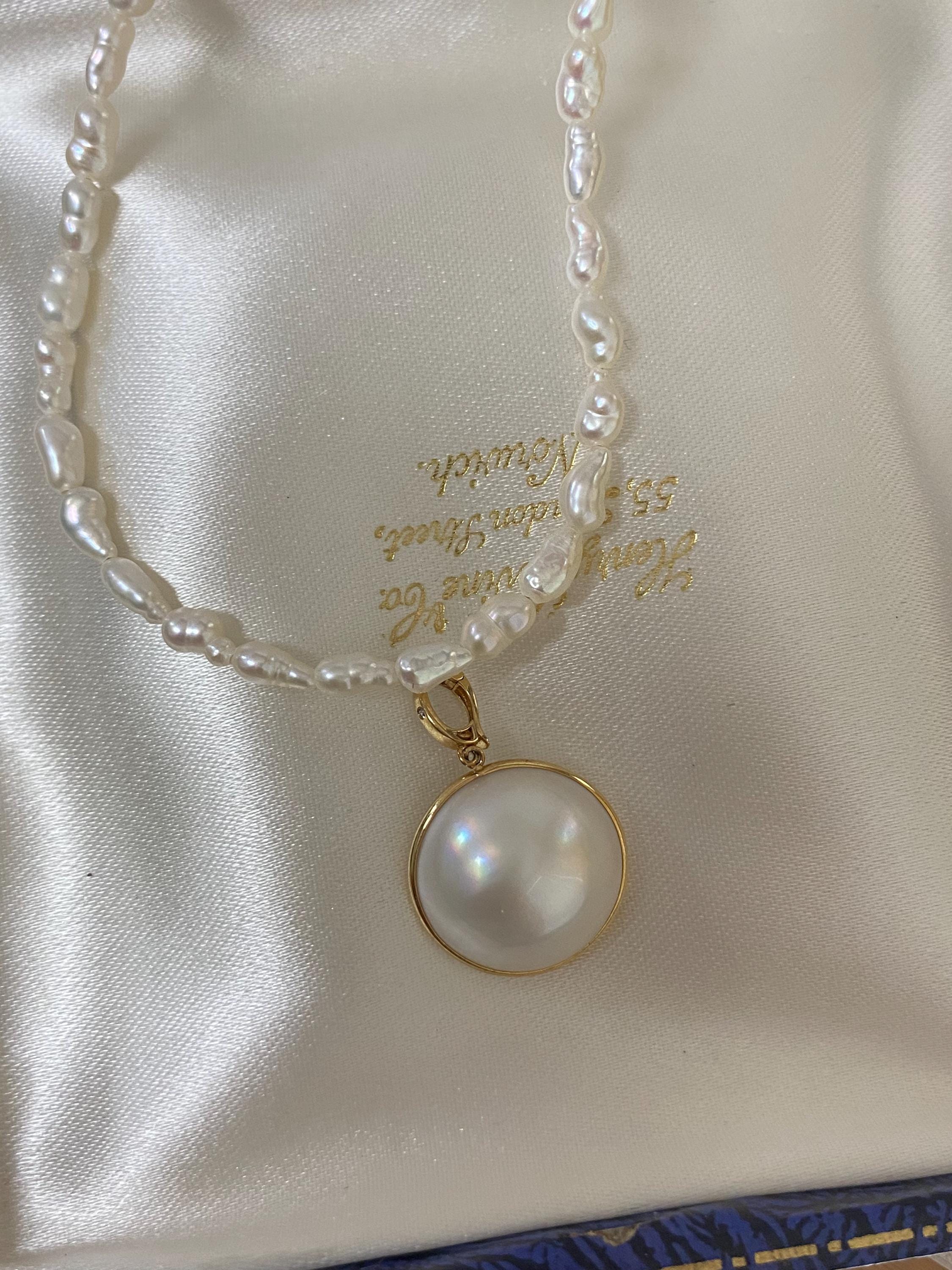 Mabe Pearl Pendant 15mm | 18K Gold Bezel Setting | Large White Dome ...