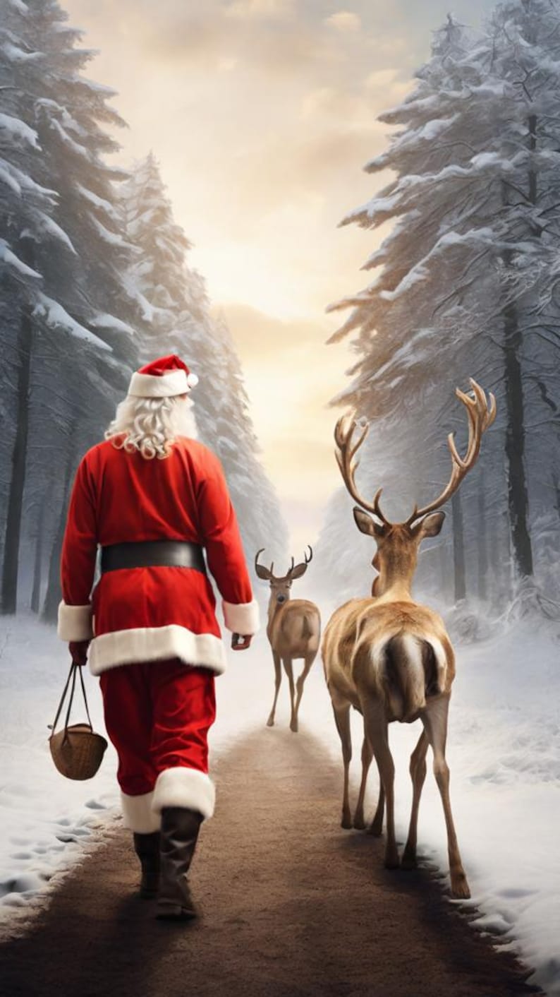 Santa and a Deer, Holiday Image, Christmas, Santa Claus - Etsy