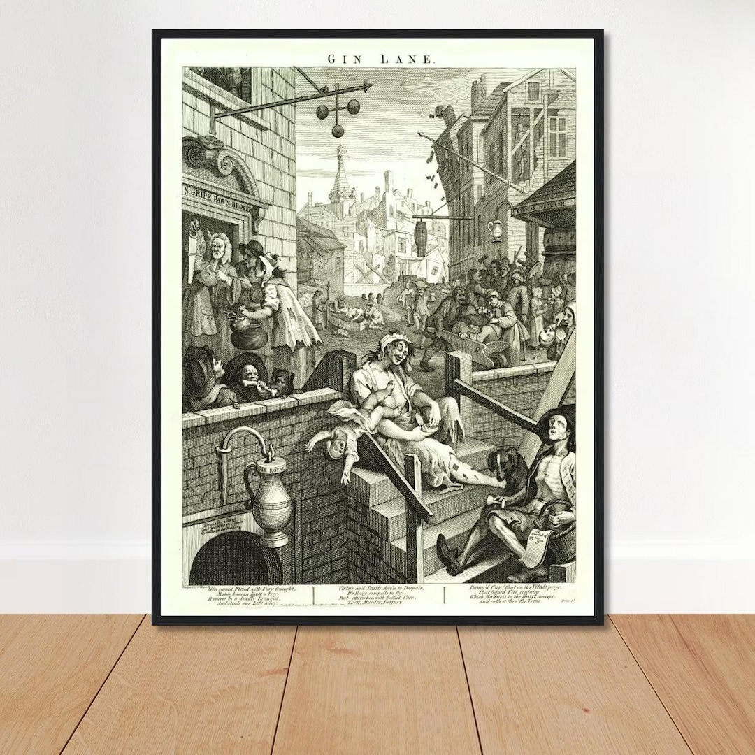 Gin Lane 1751 William Hogarth Vintage Poster Print Wall Art Deco ...