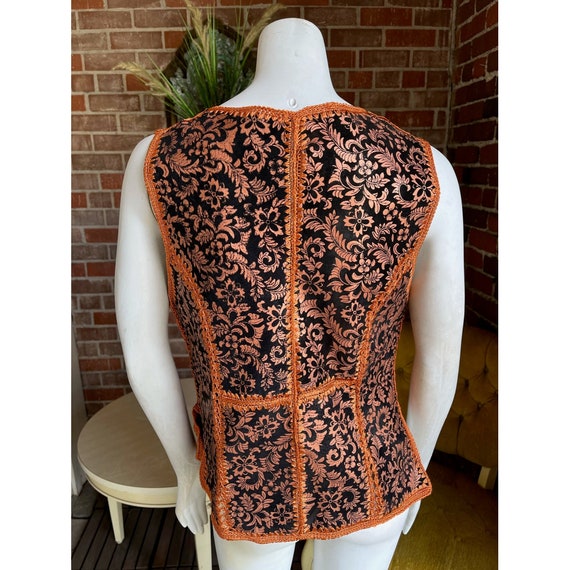 1970s Copper Bronze Hand-painted Crochet Suede Vest - Gem
