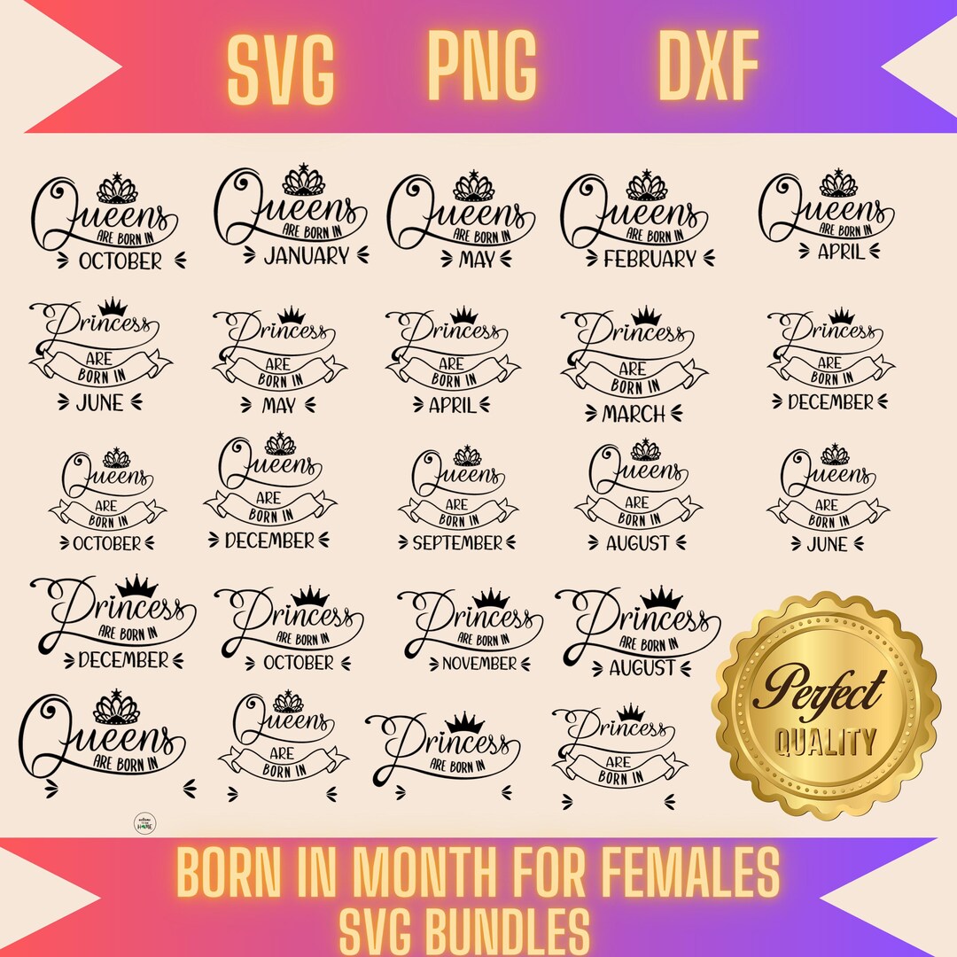 Born in Month Svg, Princesses Are Born in Svg, Birthday Svg, Birthday ...