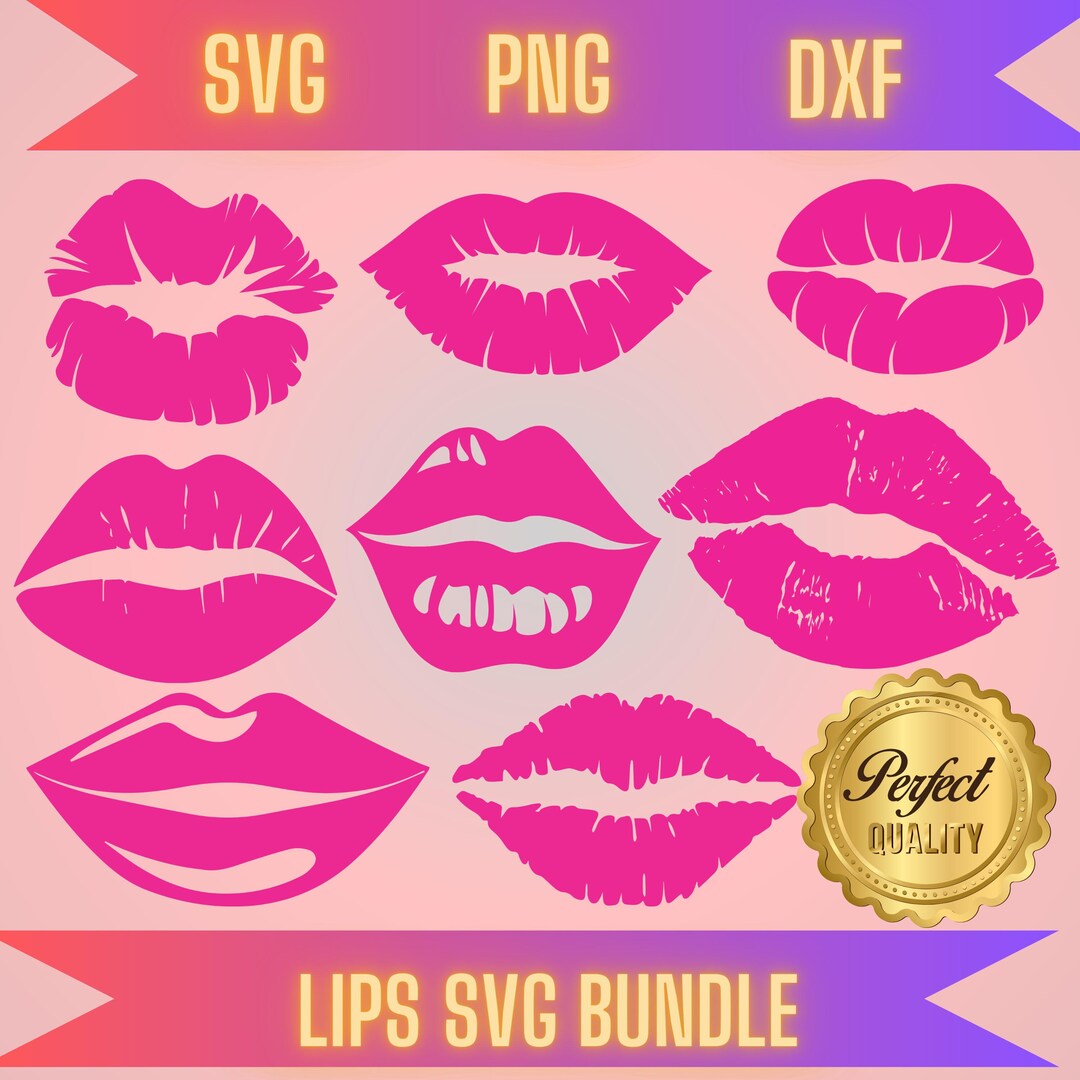 Pink Lips Png Bundle, Lips Svg Bundle, Kiss Svg, Lipstick Svg, Kissy ...