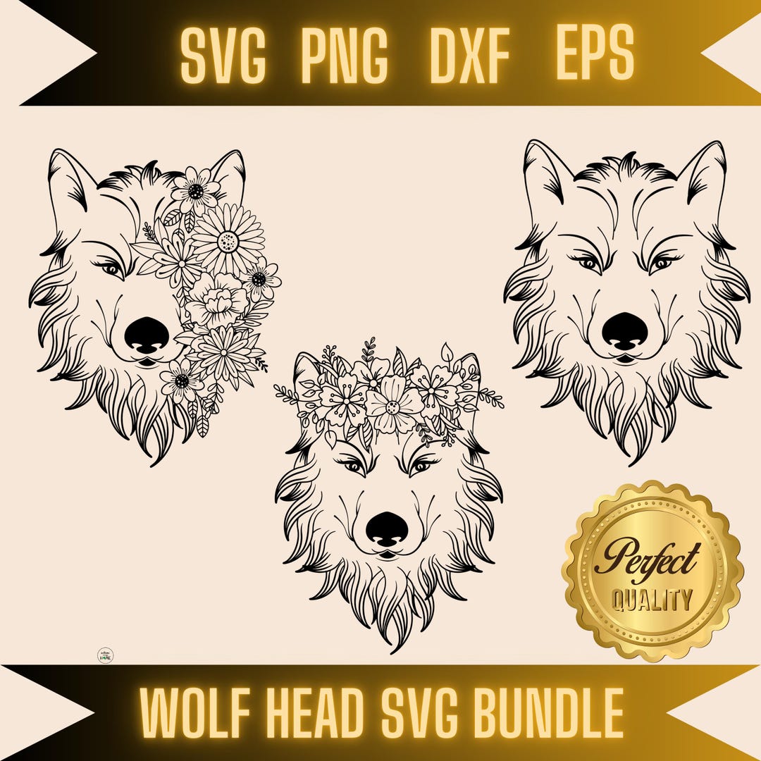 Wolf With Flowers Svg, Wolf Head Svg, Wolf Svg, Wolf Flower Svg, Wolf ...