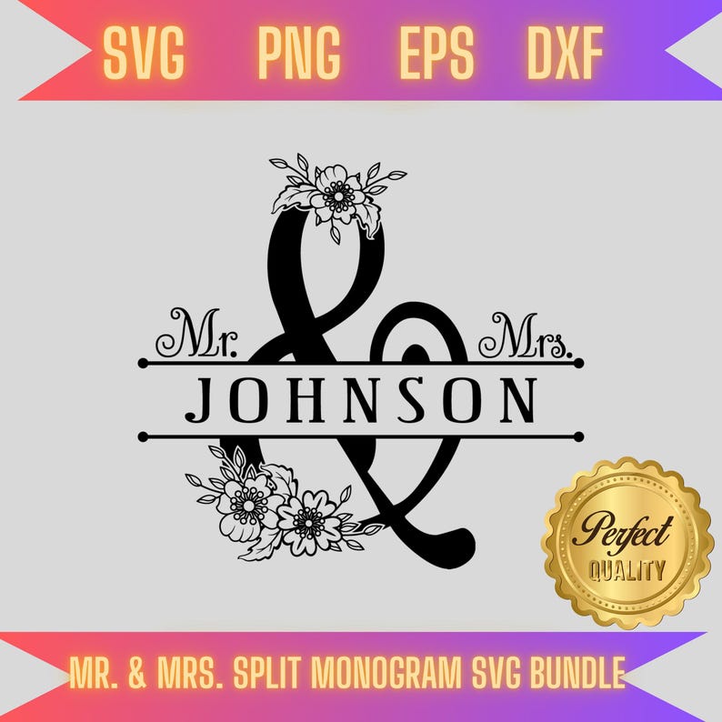 Mr. and Mrs. Split Monogram Svg Bundle, Family Monogram Svg, Wedding ...