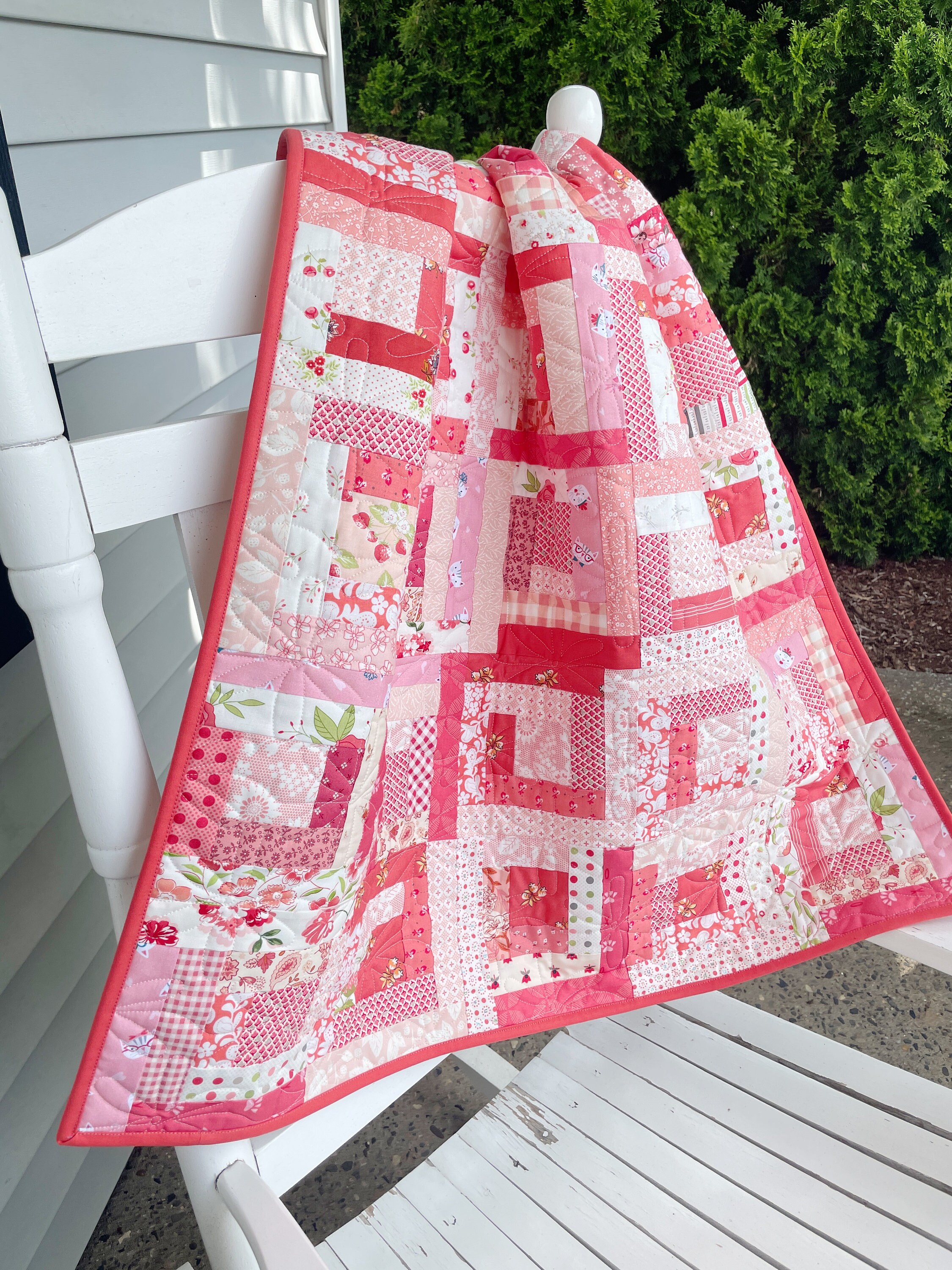 Scrappy Handmade 30 Inch X 36 Inches Coral Pink Log Cabin Baby Quilt - Etsy