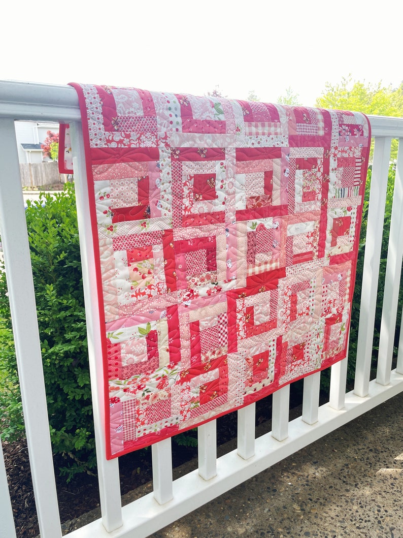Scrappy Handmade 30 Inch X 36 Inches Coral Pink Log Cabin Baby Quilt - Etsy