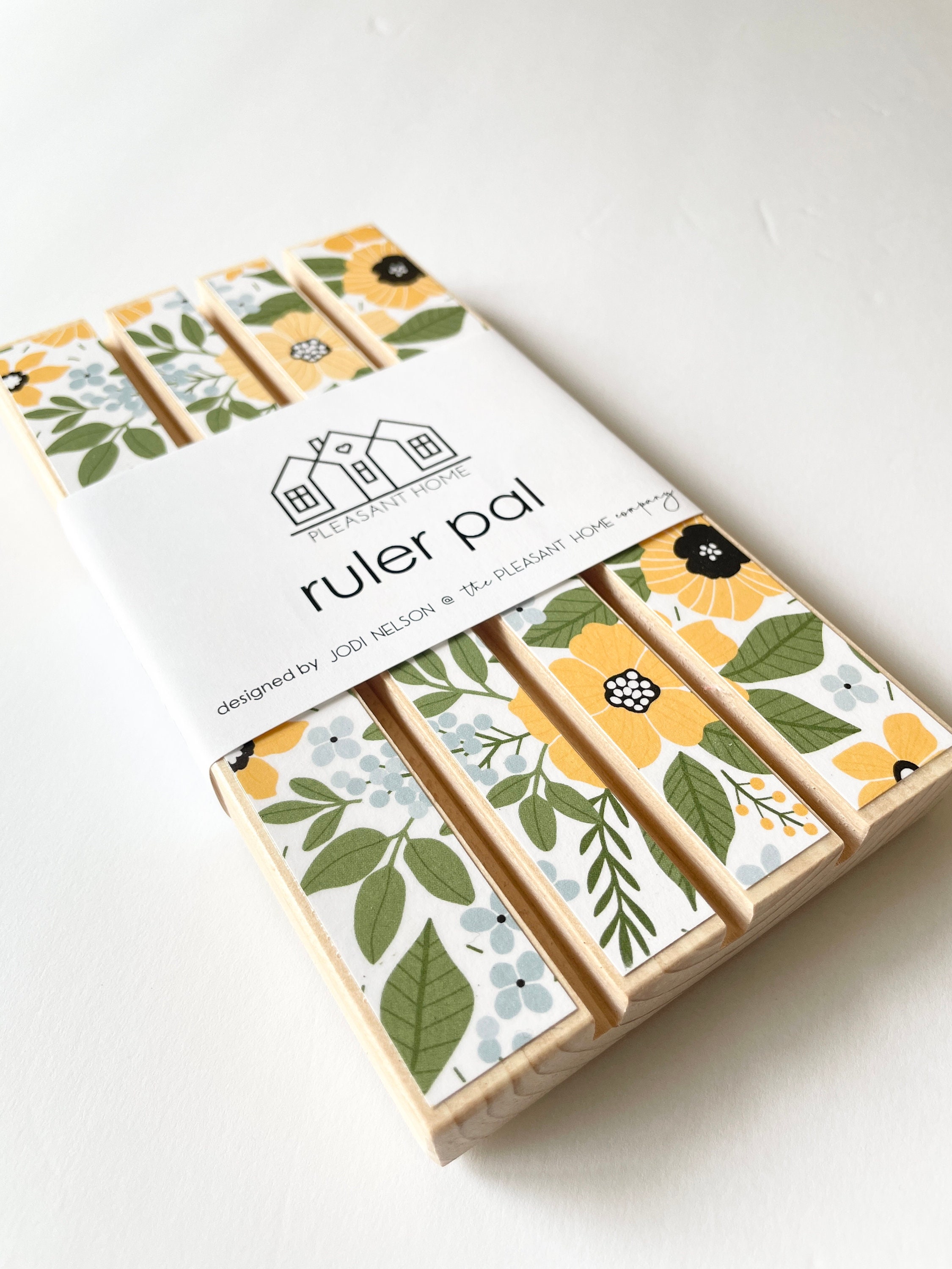 Ruler Pal Quilt Ruler Template Holder Covered With Large Yellow Floral ...