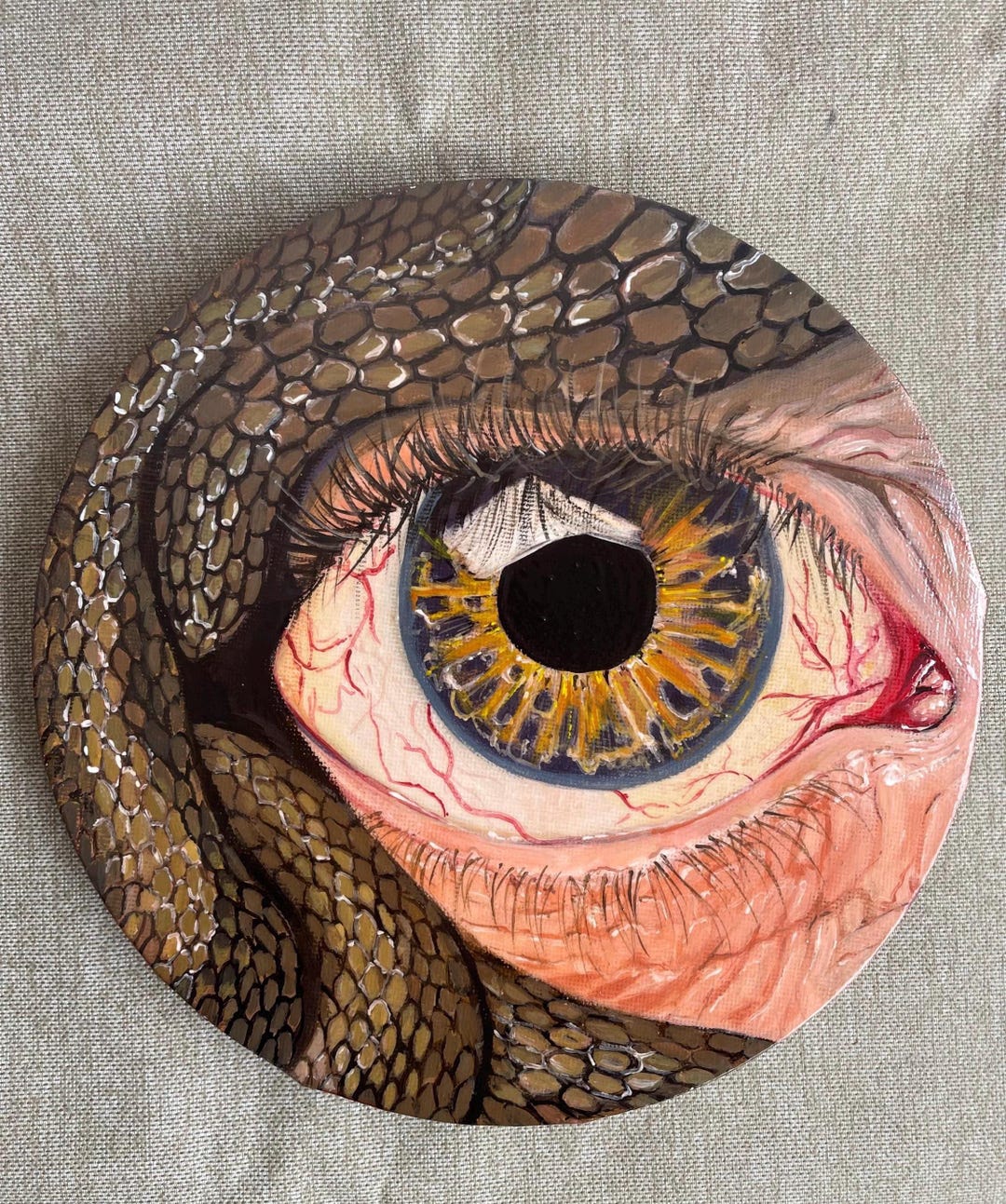 Lilith”, Original Acrylic Painting on Round 20cm Canvas, Made by Ana ...