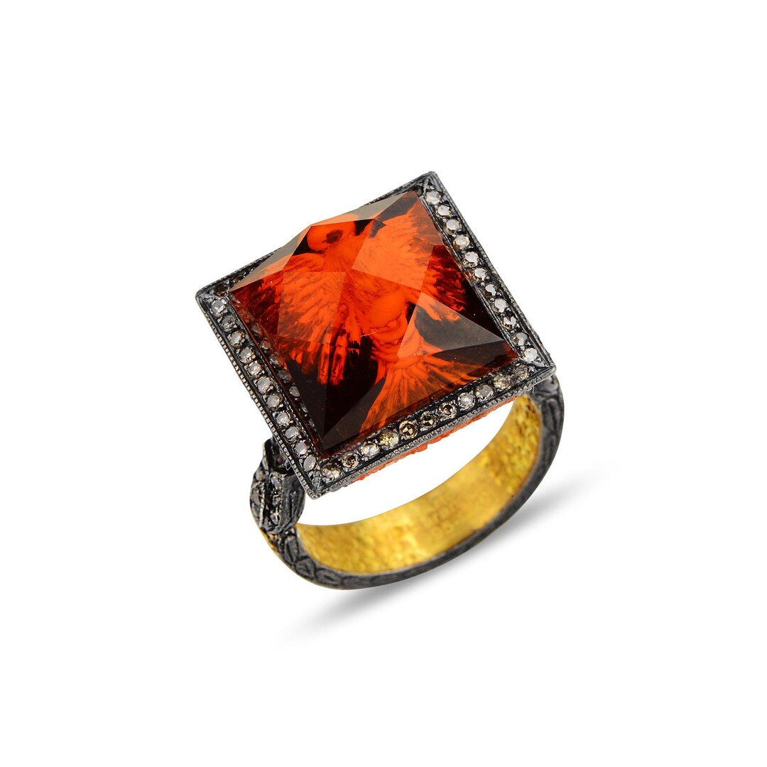 Premium Diamond Firestone Ring With Phoenix Engraving, Mythical Phoenix ...