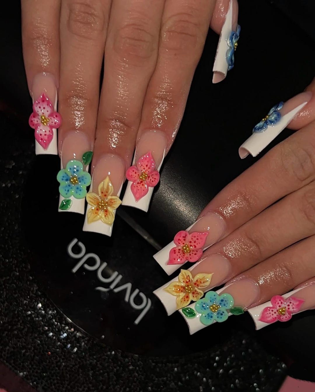 3D Flower French Tip Press on Nails/colorful Summer Vacation Nails ...