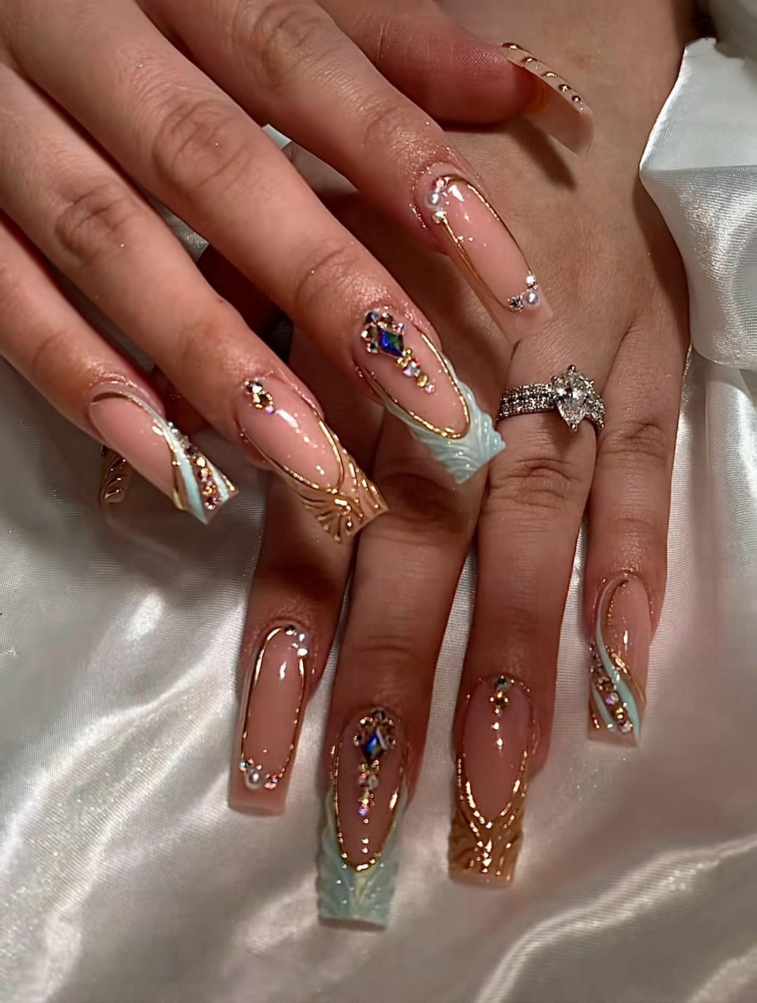 Glam 3D Gem Press on Nails/handmade Gel Nails in Long Square/glue on ...