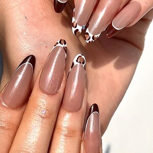 Classy Cow Print Press on Nails/handmade Gel Nails in Long Almond/glue ...