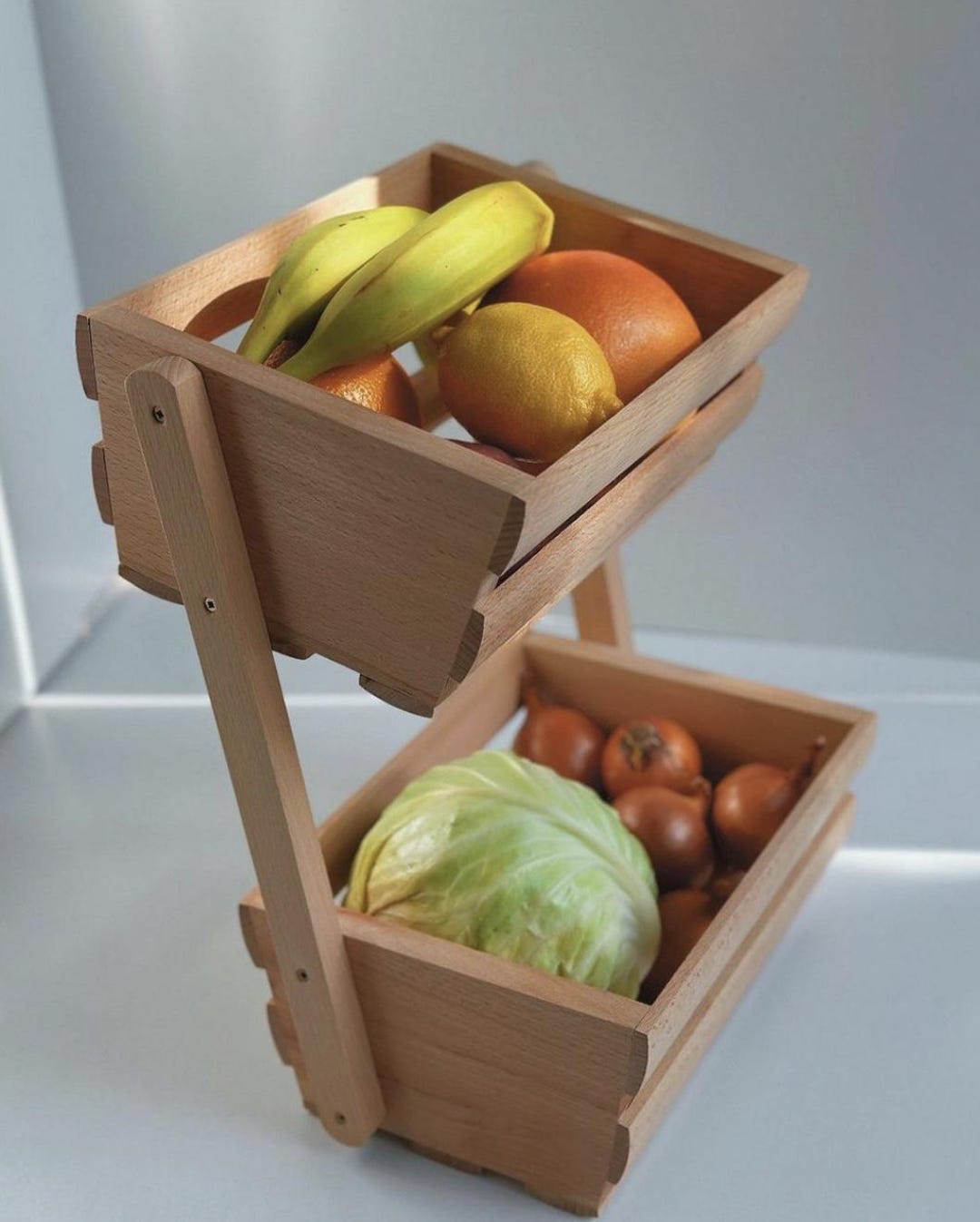 Wooden Rack for Vegetables Fruits & Sweets, 2 Tier Wooden Basket ...