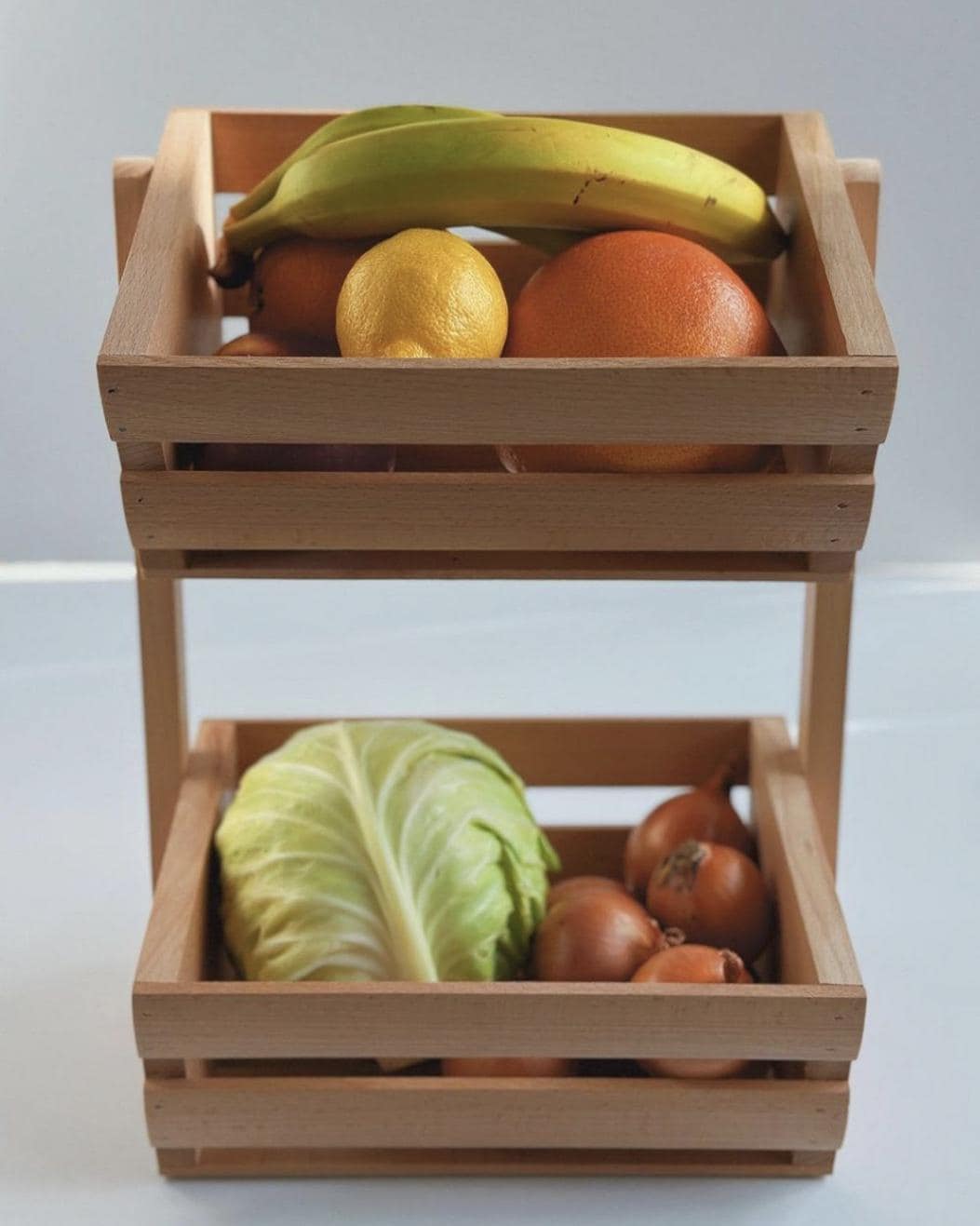 Wooden Rack for Vegetables Fruits & Sweets, 2 Tier Wooden Basket ...