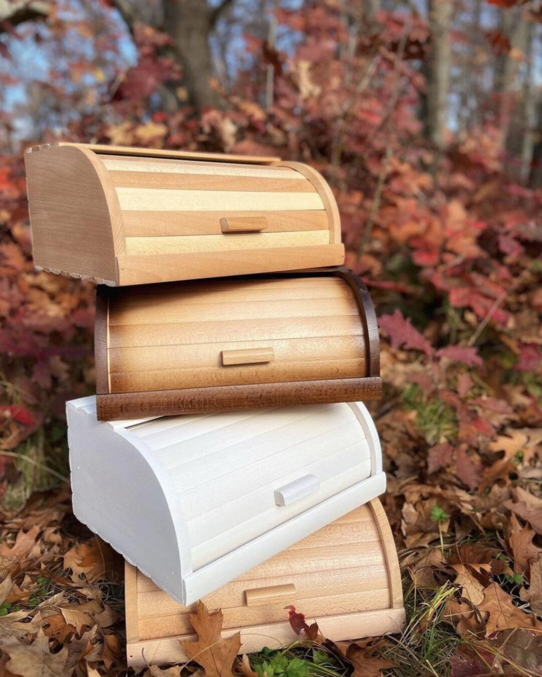 Wooden Bread Box Natural Wood Kitchen Organizer Rustic Farmhouse Bread ...