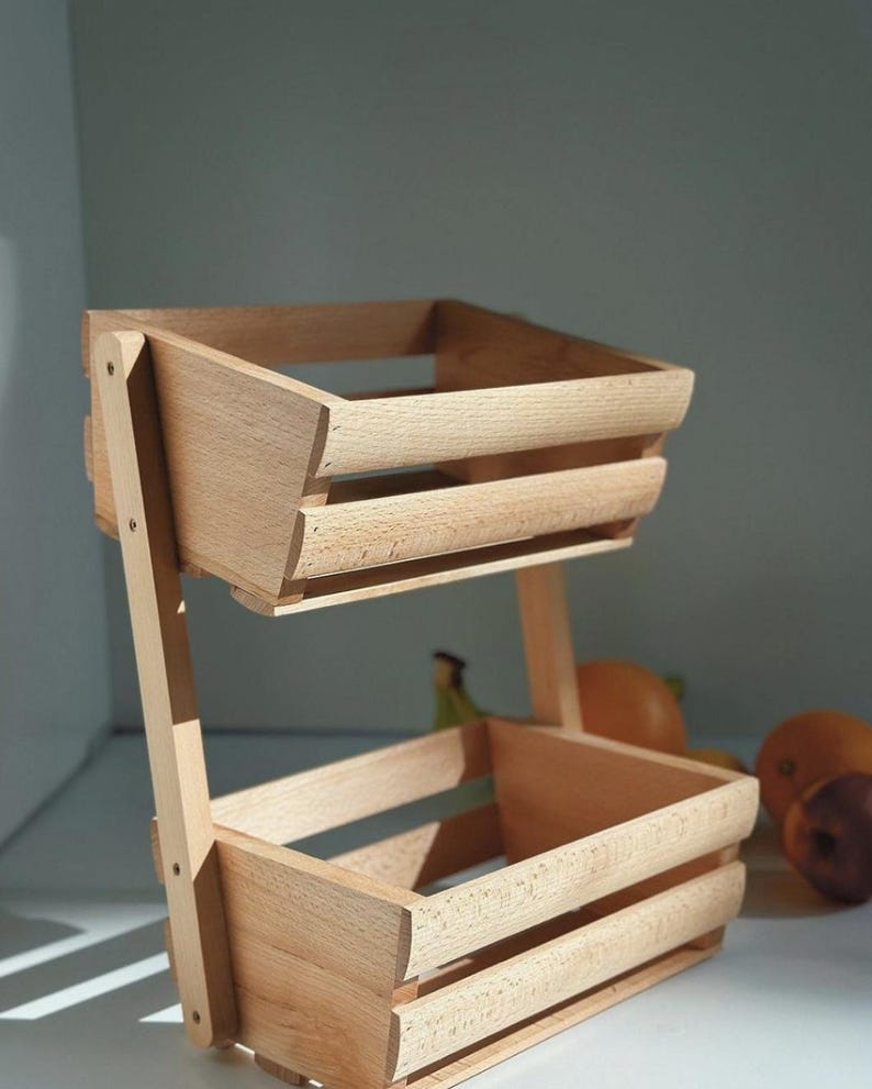 Wooden Rack for Vegetables Fruits & Sweets, 2 Tier Wooden Basket ...