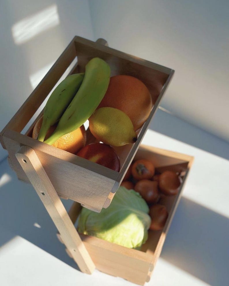 Wooden Rack for Vegetables Fruits & Sweets, 2 Tier Wooden Basket ...