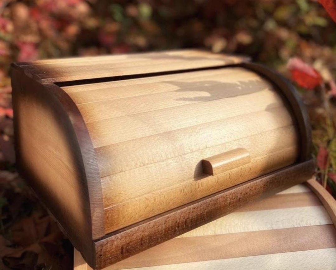 Ombre Eco Wood Bread Box Natural Wood Kitchen Organiser Rustic ...