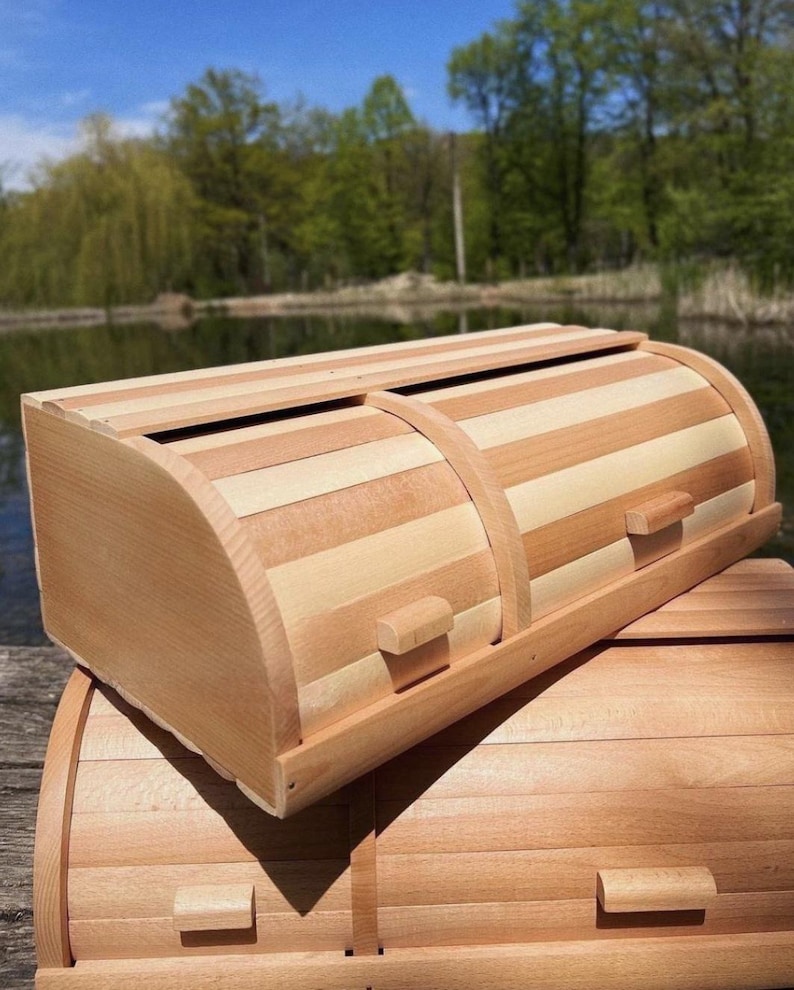 Large Bread Box Natural Wood Kitchen Organizer Modern Bread Storage Box ...