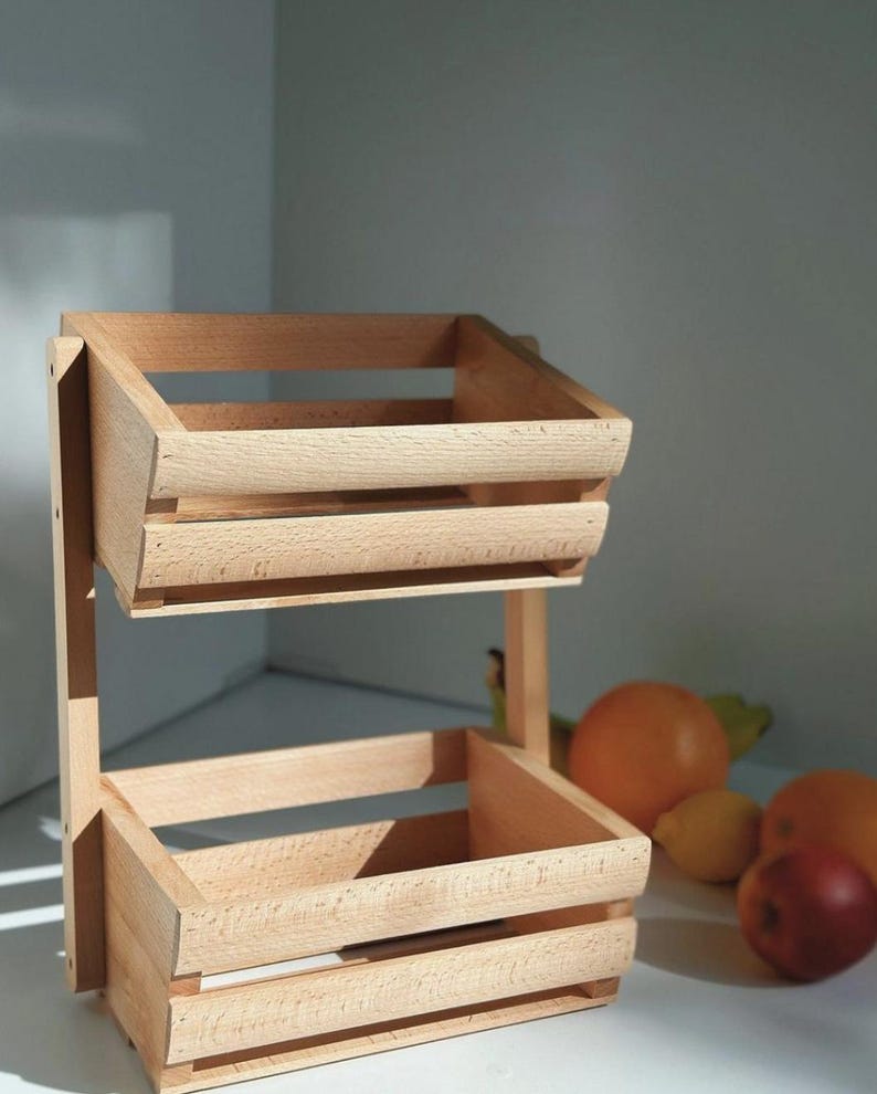 Wooden Rack for Vegetables Fruits & Sweets, 2 Tier Wooden Basket ...