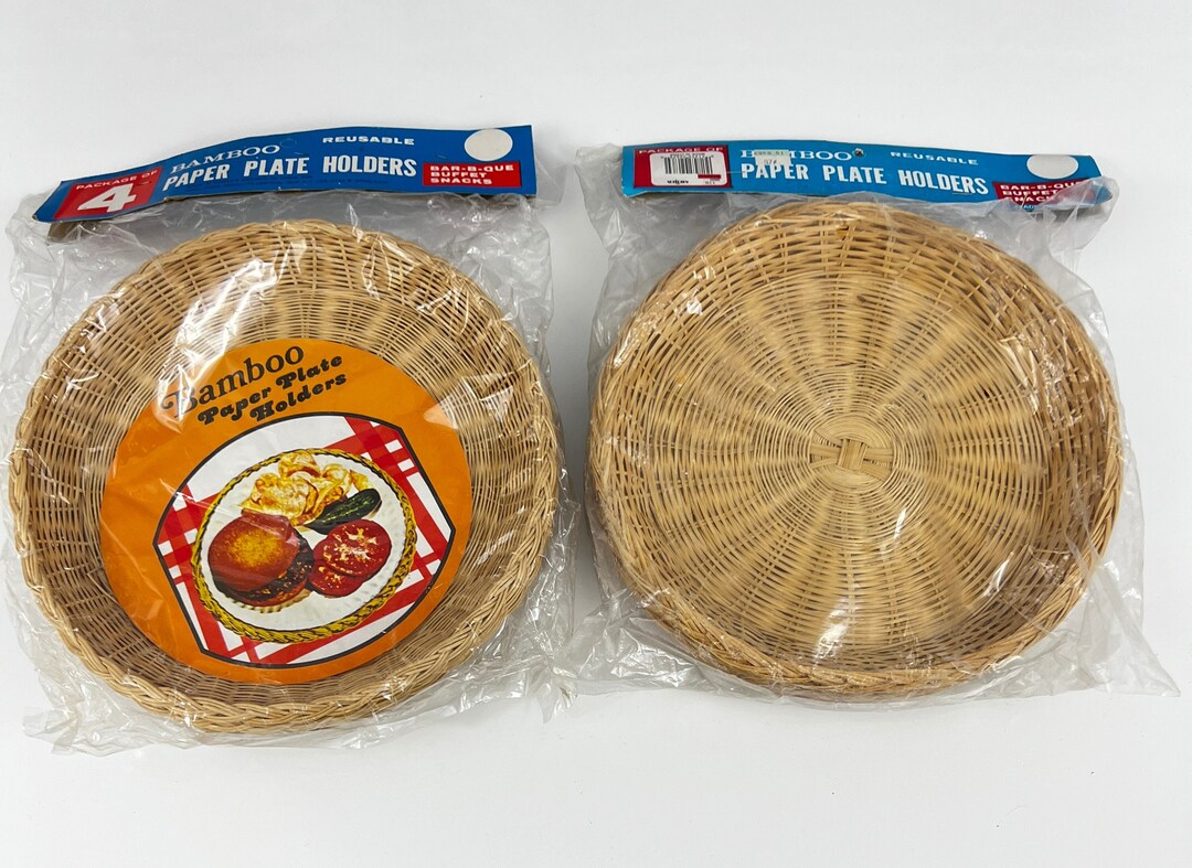 Wicker Straw Rattan Paper Plate Basket Holders Set of 8 Retro Kitsch - Etsy
