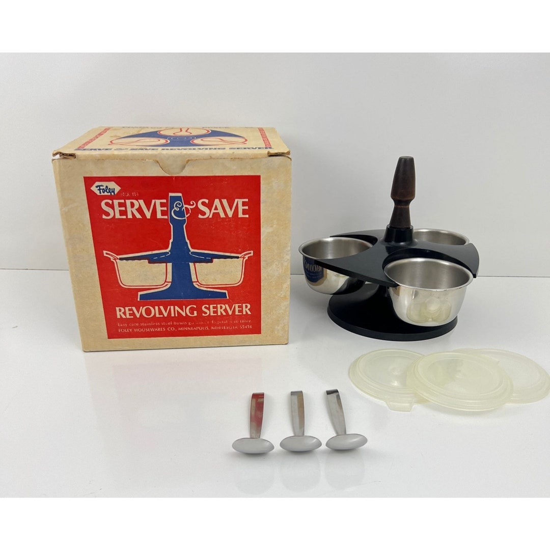 Retro Foley Serve & Save Revolving Server With Box Stainless Steel Cups ...