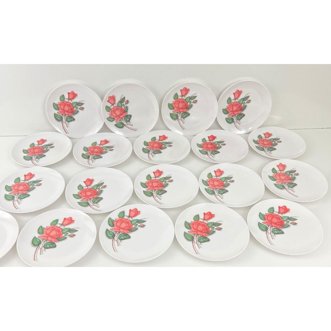 Vintage Royalon Rose Melamine 6 1/4" Bread Desert Plates 19 Total - Etsy
