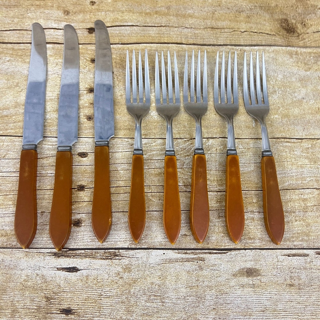 Vintage Hull Stainless Steel 18/8 Flatware Set With Butterscotch ...